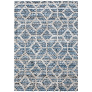 2' X 3' Blue And Ivory Geometric Power Loom Stain Resistant Area Rug ...