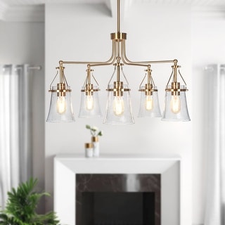 LALUZ Modern Gold 5-Light Wheel Glass Chandelier for Dining Living Room ...