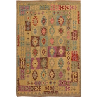 Boho Chic Turkish Latasha Grey Purple Kilim Wool Rug - 5 ft. 0 in. X 6 ...