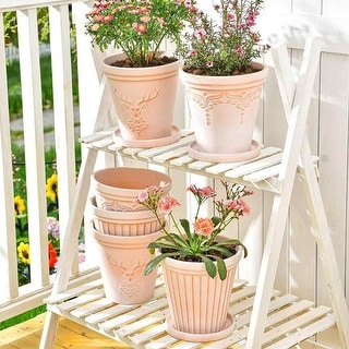 Set of 3 Terra Cotta Pots with Saucer & Drainage Hole, Unique Embossed ...