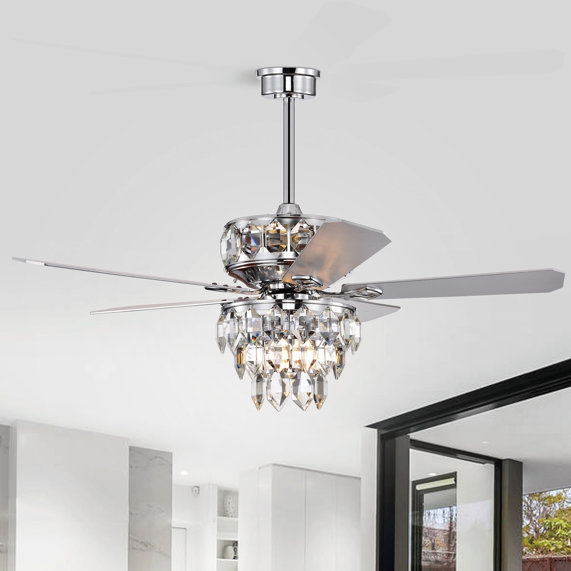 Wellas 52 Inch Chrome Polished Finish Crystal Light Ceiling Fan with ...