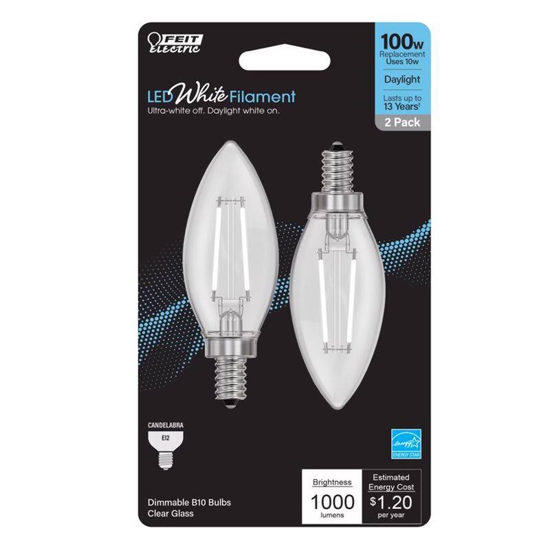 Feit White B10 E12 (Candelabra) Filament LED Bulb Daylight 100 Watt ...