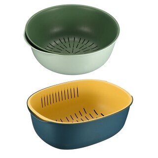 Colander Bowl Set 2PCS, Fruit Vegetable Washing Basket - Round & Oval ...