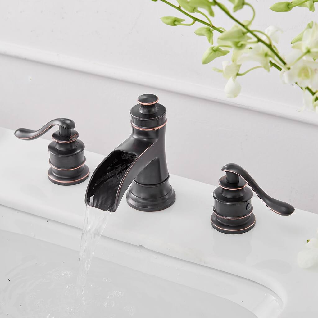 Bronze Waterfall Three Holes 2 Handles Bathroom Faucet - Overstock ...