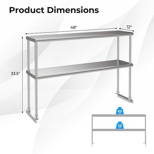 Costway Stainless Steel Table with Overshelves, 48'' X 24'' Work Table ...