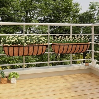 vidaXL Wall Troughs with Coco Liners Garden Balcony Pot 2 Pcs Black ...