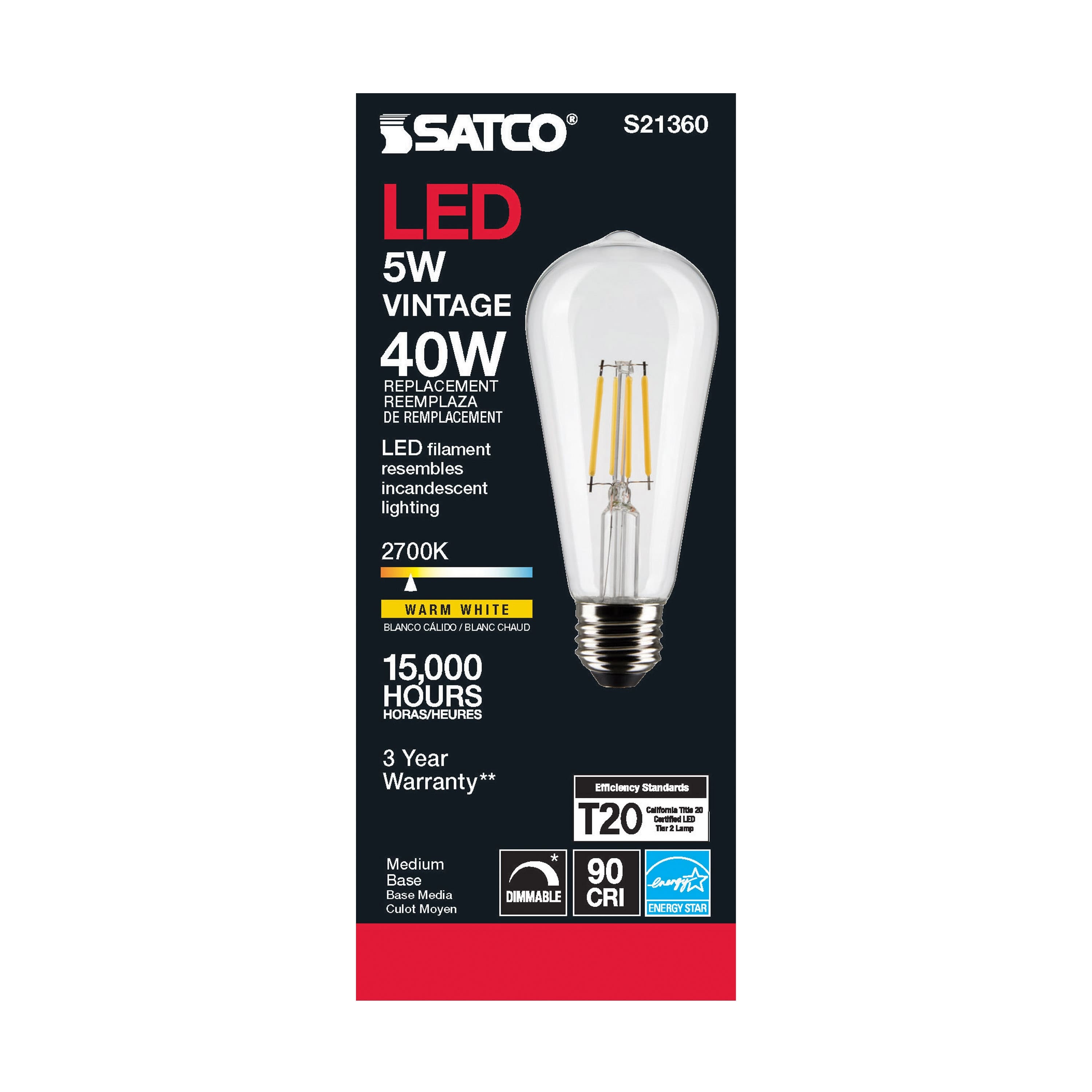 5 Watt ST19 LED - Clear - Medium base - 90 CRI - 2700K - 120 Volt - Bed Bath & Beyond - 36156201
