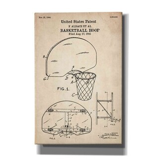 Epic Graffiti 'Basketball Hoop Blueprint Patent Parchment' Canvas Wall ...