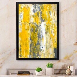 Designart "Yellow And Gray Merging Abstract IX" Modern Framed Wall Art ...