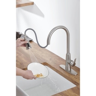 High-Arc Brushed Nickel Pull-Out Kitchen Faucet - Bed Bath & Beyond ...