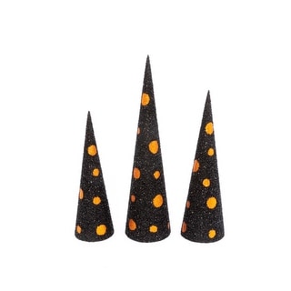 Set of 3 Assorted Black and Orange glitter Halloween Cone Trees - Bed ...