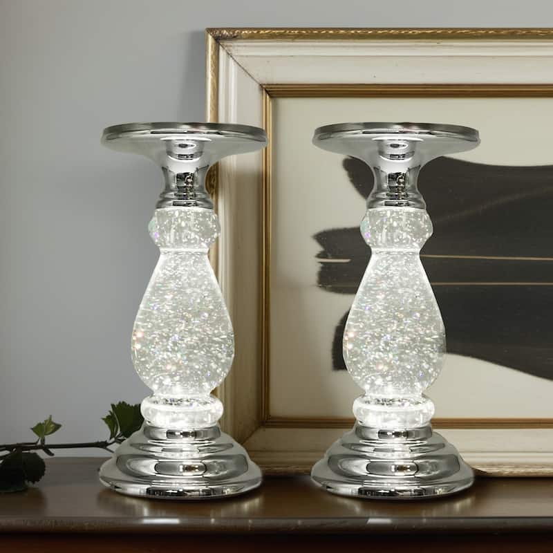 Swirling Glitter LED light-up pedestal candle holder with On/Off switch ...
