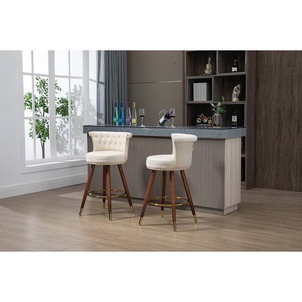 2 Pc Round Ergonomic Bar Stools Dining Chair with Footres and Nailhead ...