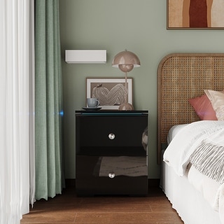 Modern High gloss UV Night Stand with 2 drawers & LED lights - Bed Bath ...