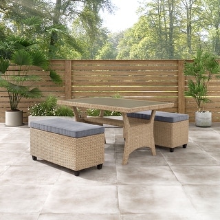 Decker Modern Wicker 3-Piece Outdoor Dining Set with Benches by M&L Co ...