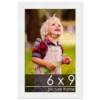 6x9 Contemporary White Wood Picture Frame - UV Acrylic, Foam Board ...