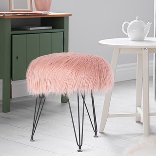 Adeco Faux Fur Ottoman Foot Rest Stool Fluffy Accent Stool - Bed Bath ...