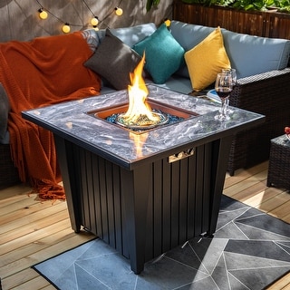 32inch Outdoor Square Propane Fire Pit Table with Blue Glass Beads ...