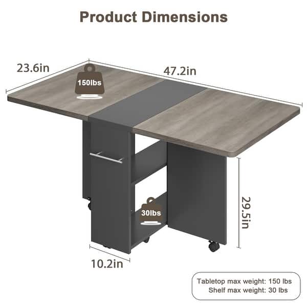 47.2 inch Modern Folding Dining Table with Drop Leaf and 2 Storage ...