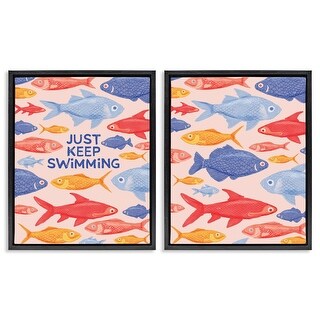 Stupell Just Keep Swimming Motivating Fish Framed Floater Canvas Wall ...