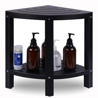 Corner Shower Bench with Storage Shelf,Waterproof Bamboo Corner Shower ...