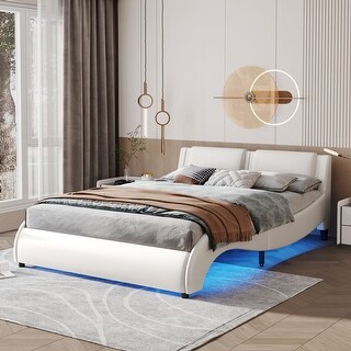White LED Platform Bed Frame with Remote Control, 16 Colors, RGB ...