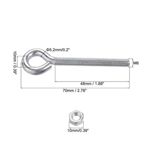 M6x50mm Eye Hooks Screws Bolts Kit,5pcs Carbon Steel Hanger Eyelet ...