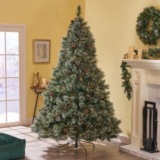 9ft Cashmere Snow Bristle Christmas Tree with Pine Cones and Clear ...