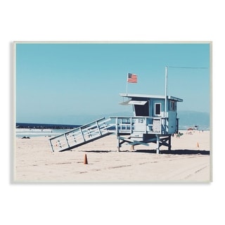 Stupell Blue Lifeguard Stand at Coastline American Flag Wood Wall Art ...