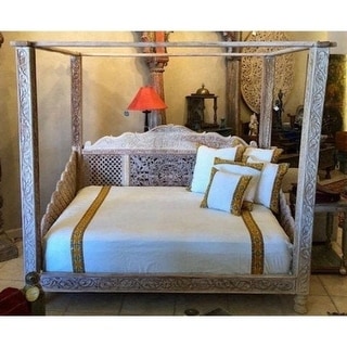 Hand Carved Solid Wooden Canopy Daybed / Hand Made Daybed - Bed Bath ...