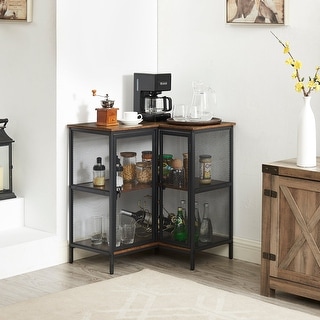 L-shaped Corner Cabinet with Doors and Storage Shelves, Free-Standing 3 ...