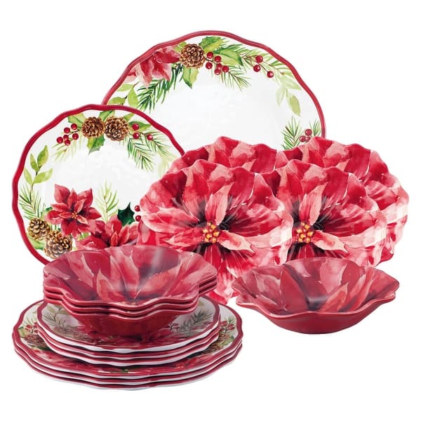 UPware 16-Piece Poinsettias Melamine Dinnerware Set - Bed Bath & Beyond ...