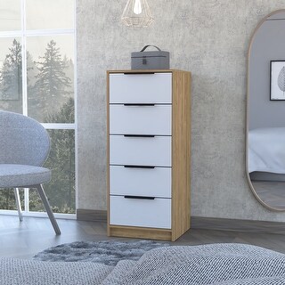 5-Drawer Rectangle Dresser White and Light Oak, Suitable for Bedroom ...