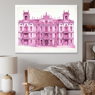 Designart "Pink Blueprint Of London Architecture I" City London Framed ...