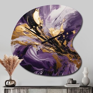 Designart - Purple and Gold Liquid Magic II - Abstract Large Wall Clock ...