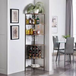 Corner Wine Rack with Wooden Shelves, Stemware Racks and Wire Wine Rack ...
