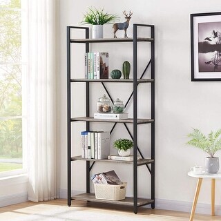 Industrial Bookshelf, Etagere Bookcases and Book Shelves 5 Tier, Rustic ...