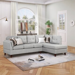 Gray Fabric Sofa L-Shape Couch Chaise Lounge Sectional Sofa - Bed Bath & Beyond - 36967317