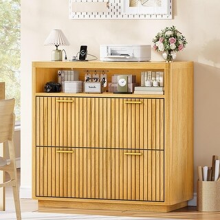2 Drawer Fluted File Cabinet 31.5" Farmhouse Filing Cabinets Power ...