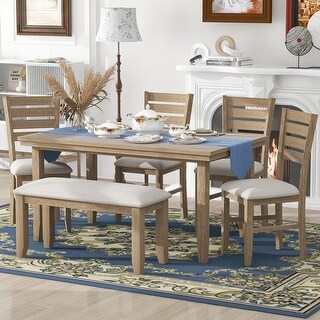 6-Piece Rustic Wood Dining Set for 6, Includes Table, 4-Chairs, & 2 ...