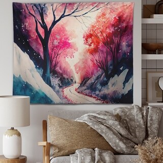Designart 'Winter Beauty Landscape In Pink Magenta And Blue V ...