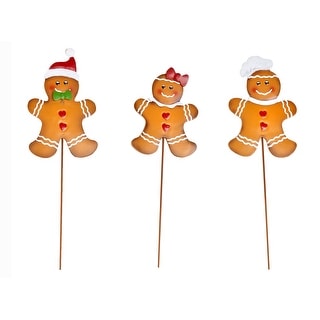 14" Metal Christmas Gingerbread Man on Stake, Set of 3 - Multicolor ...