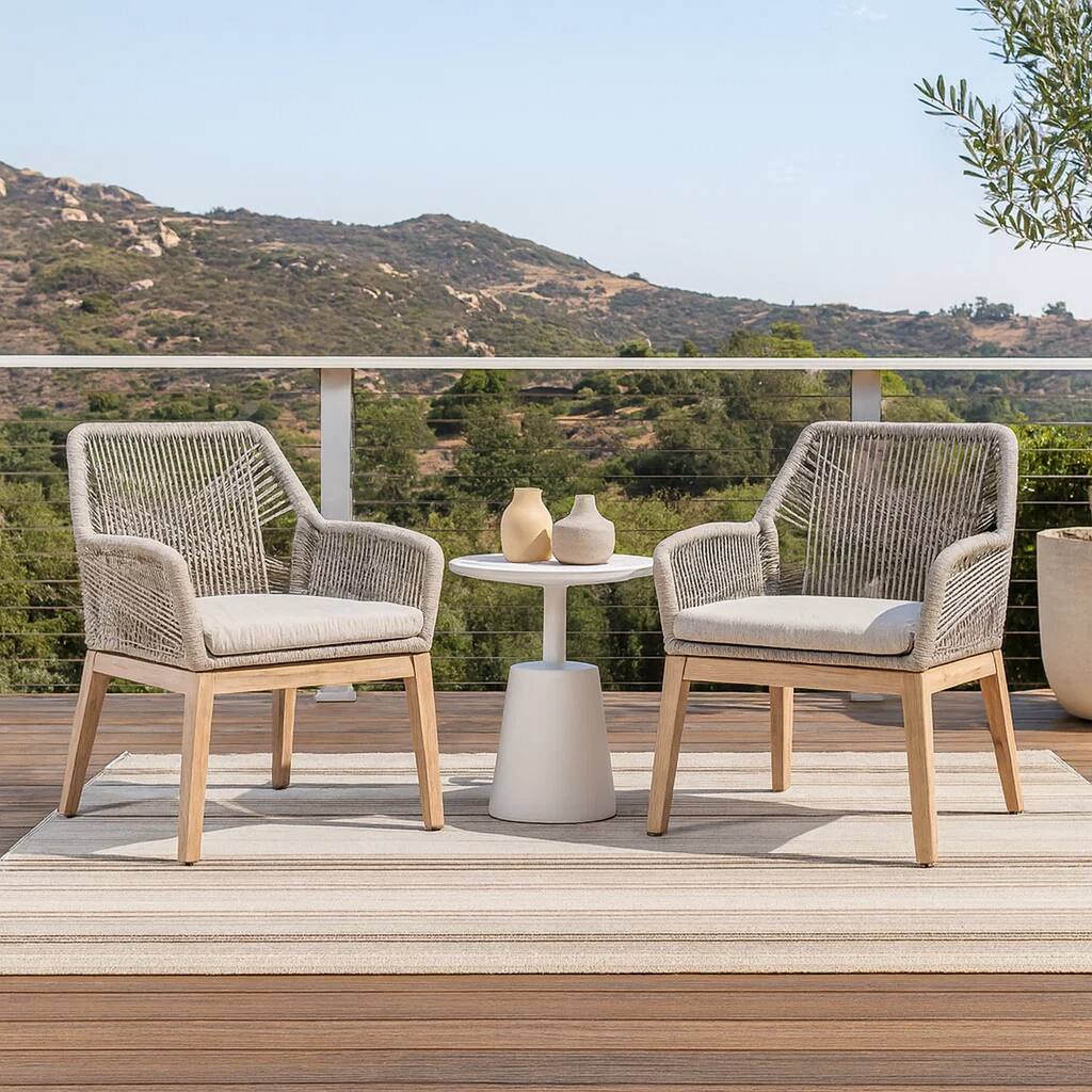 Arm Chair with Woven Rope Back, Set of 2, Brown and Gray - Overstock ...