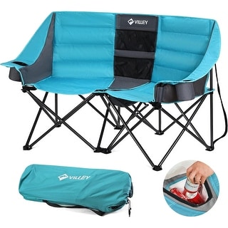 Double Camping Chair w/Cooler Bag Extra Wide Loveseat Heavy Duty Padded ...