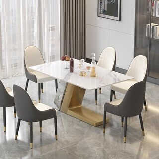 Modern Dining Table Sintered Stone Rectangle Kitchen Table With Square ...