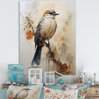 Designart "Minimalism Beige Bird On Branch I" Bird Wall Art - Bed Bath ...