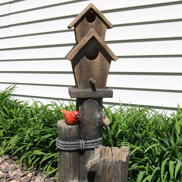 Sunnydaze 2-Story Birdhouse with Cardinal Outdoor Water Fountain - 34 ...