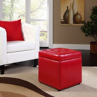 Modway Volt Tufted Faux Leather Square Storage Ottoman Cube in Red ...