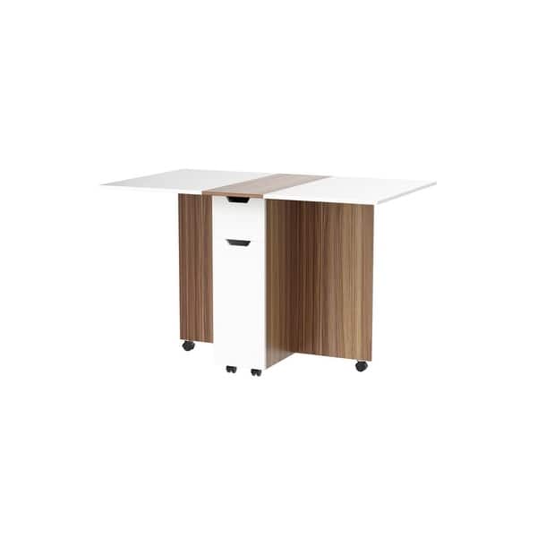 JOMEED Folding Dining Kitchen Table with Drawer and 2-Layer Storage ...