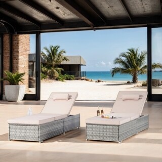 2PCS Outdoor Sofa PE Rattan Lounge Chair Furniture Deck Chair, Beige ...